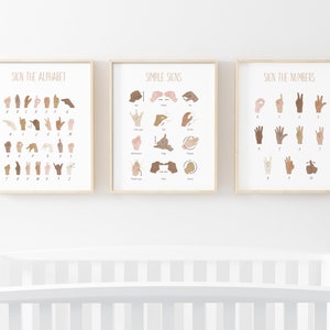 ASL, American Sign Language, 3 Piece Wall Art, Alphabet Poster ...