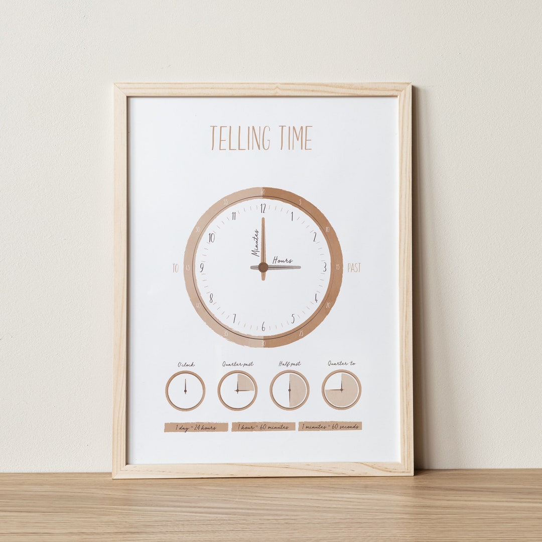 Telling Time Educational Print, Clock Classroom Decor, Learn Time, Boho ...