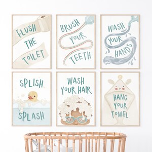 Kids Bathroom Set of 6 Printables, Kids Bathroom Signs, Wash Your Hands ...