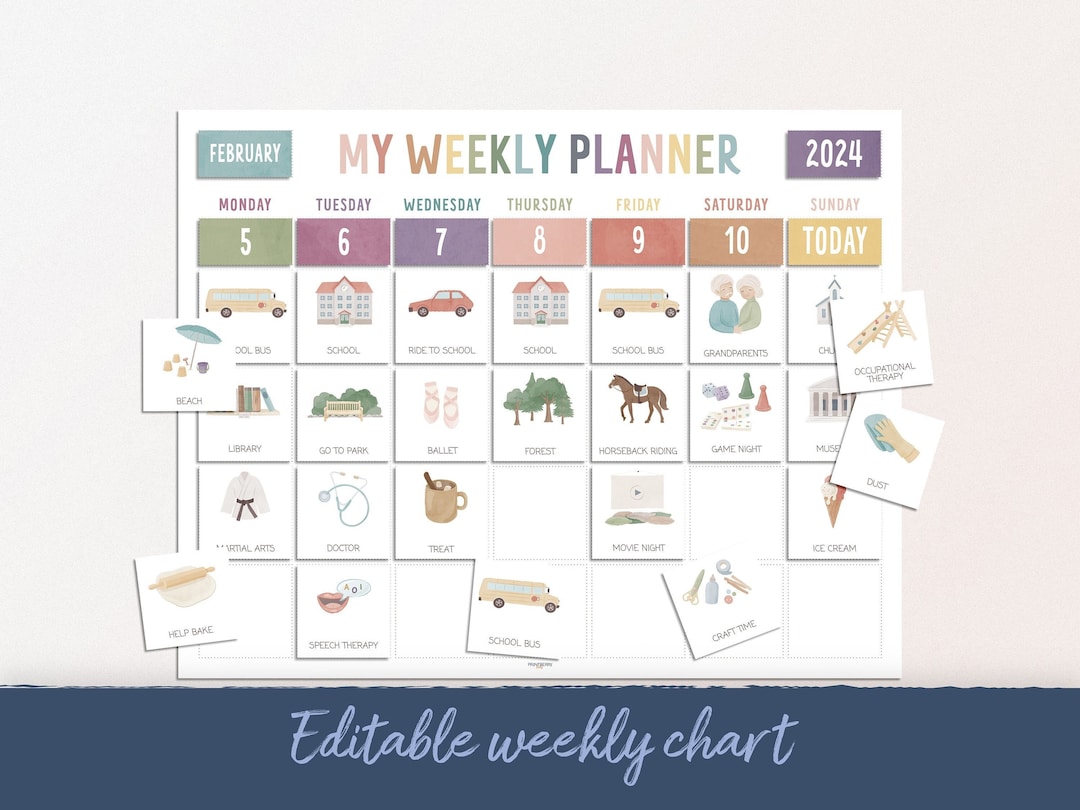 Editable Kids Weekly Planner: Visual Schedule, Chore Chart (digital ...