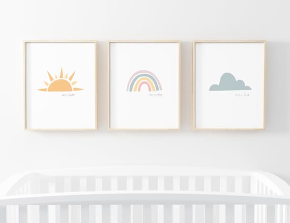 Minimalist Gallery Wall Sun Cloud Rainbow Boho Decor | Etsy