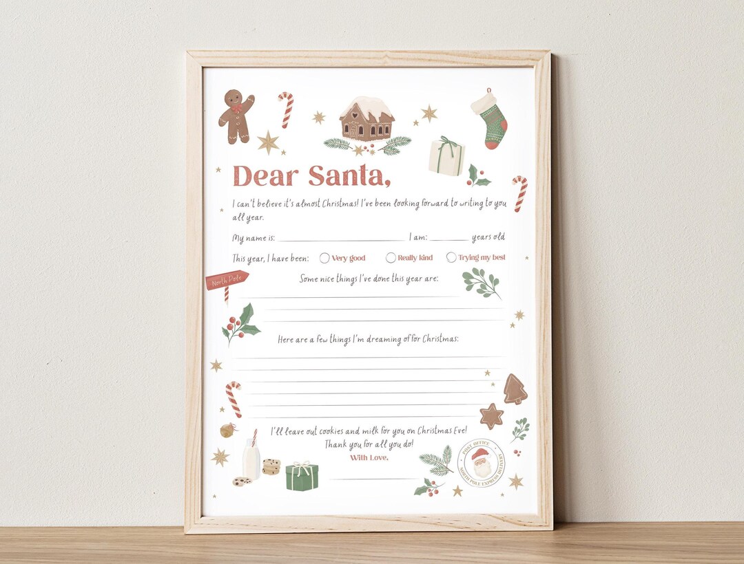 Kids' Christmas Wish List: Dear Santa Letter Template (digital Download ...