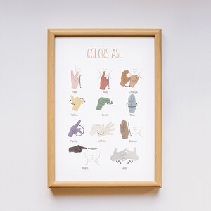 ASL, American Sign Language Art, Colors Poster, Educational Posters ...
