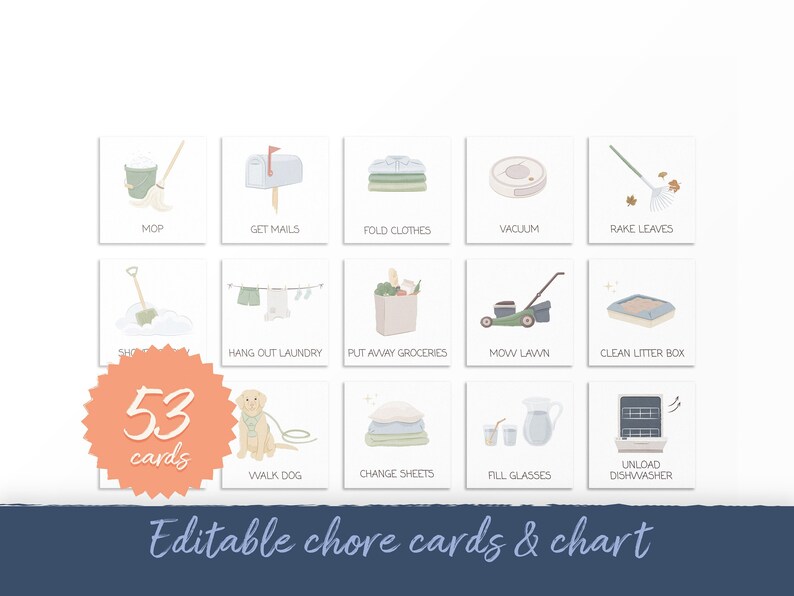 Chore Chart for Kids & Editable Chore Cards Daily Routine - Etsy