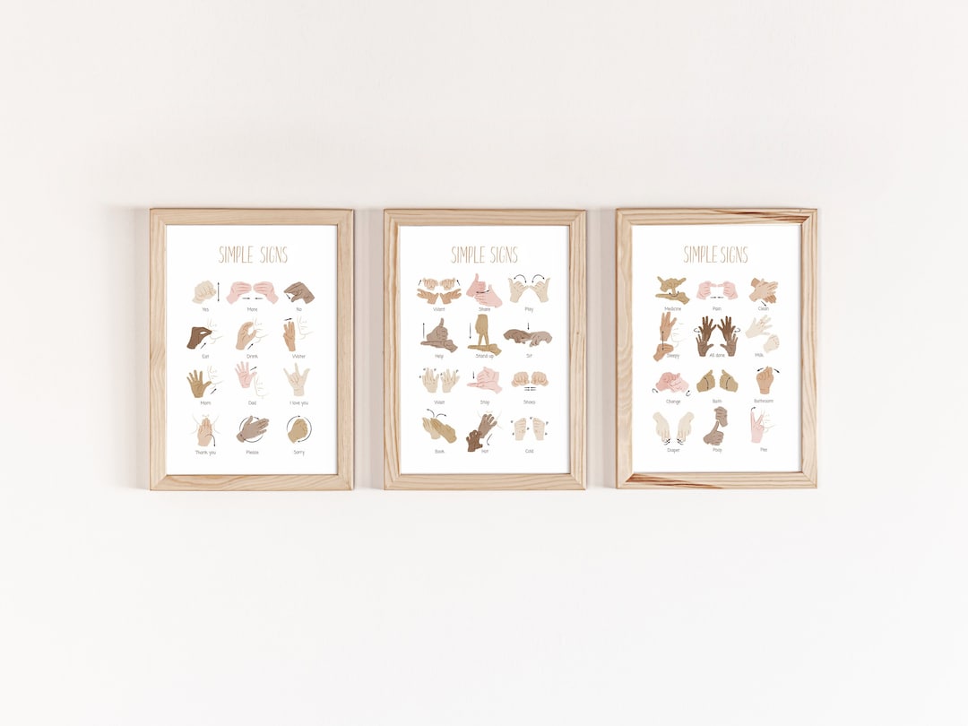ASL, American Sign Language Art, 3 Piece Wall Art, Baby Sign Language ...