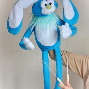 Funny Bunny Puppet Easter Blue Rabbit Professional Hand Puppet - Etsy