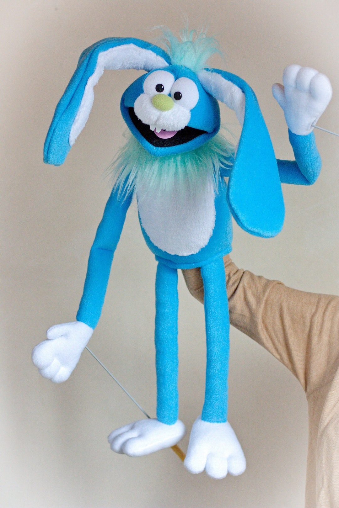 Funny Bunny Puppet Easter Blue Rabbit Professional Hand Puppet - Etsy