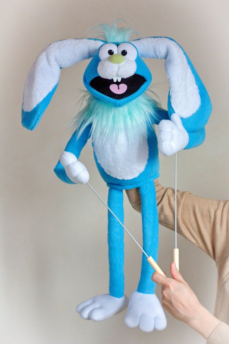Funny Bunny Puppet Easter Blue Rabbit Professional Hand Puppet - Etsy
