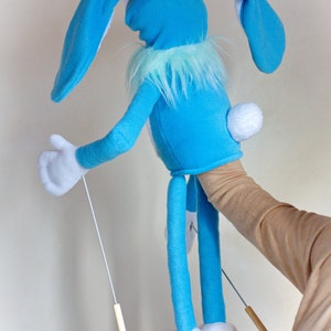 Funny Bunny Puppet Easter Blue Rabbit Professional Hand Puppet - Etsy