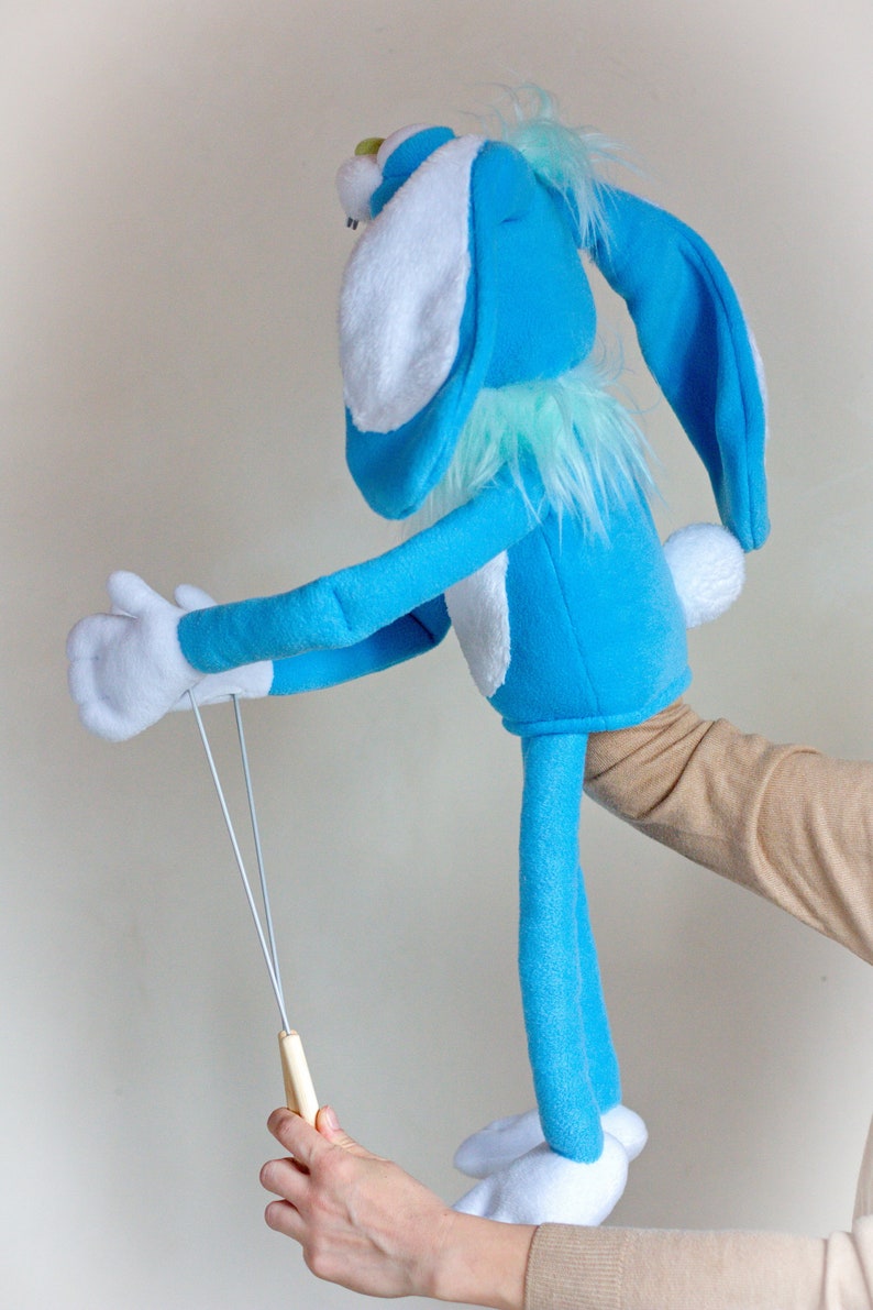 Funny Bunny Puppet Easter Blue Rabbit Professional Hand Puppet - Etsy