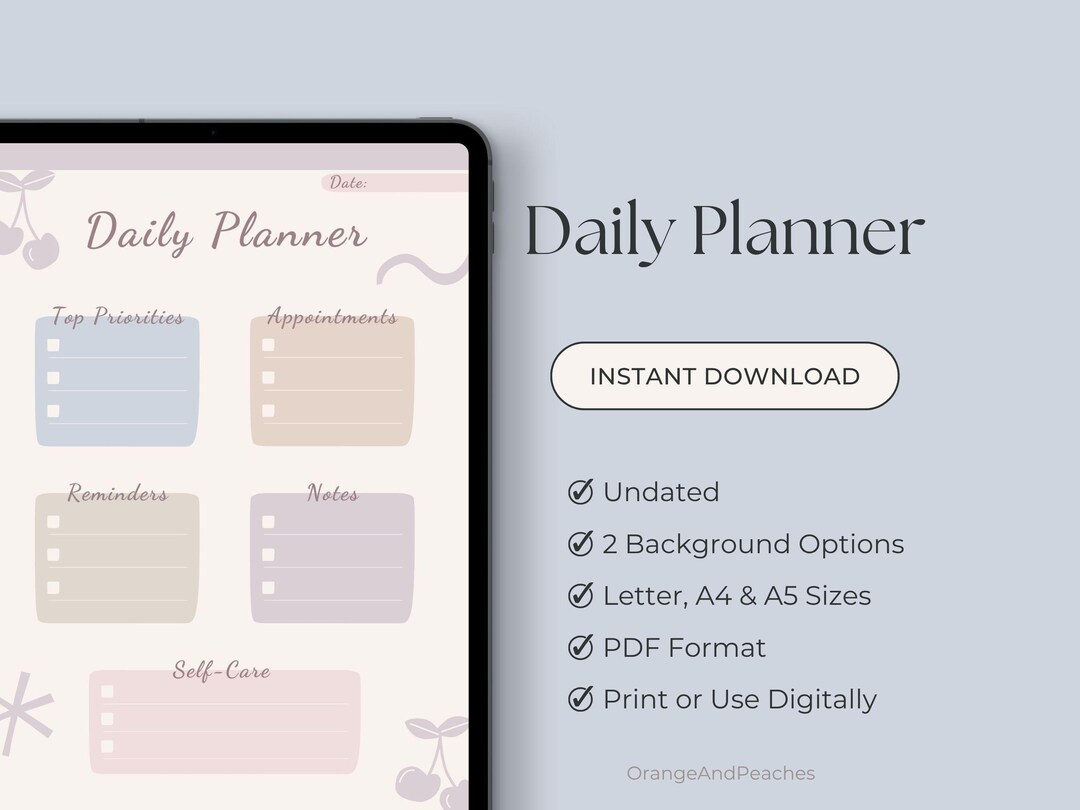 Undated Daily Planner Printable: A4, A5, Letter Size (PDF Download) - Etsy