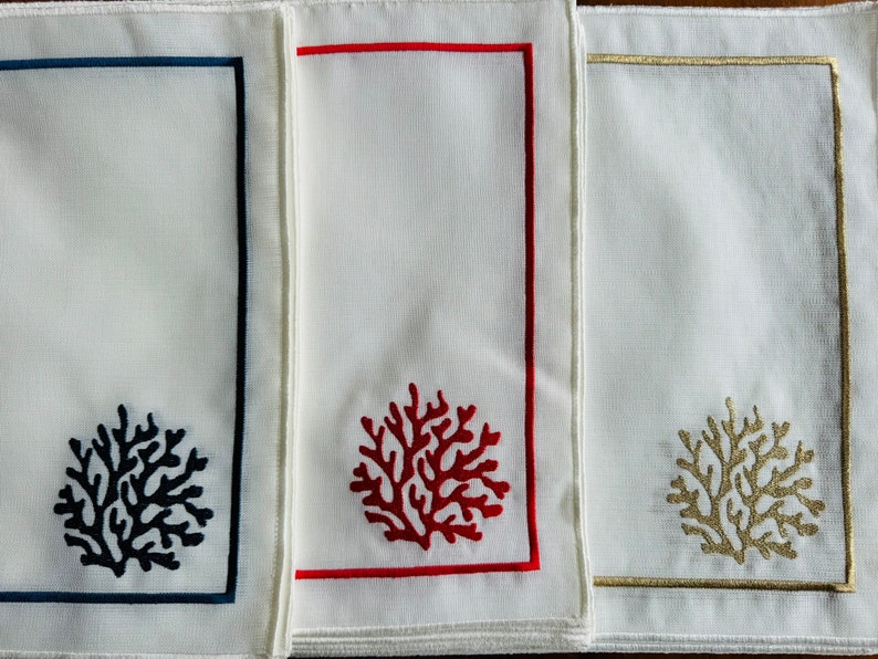 Marine Life Embroidered Linen American Service Set, Sea Theme Placemat ...