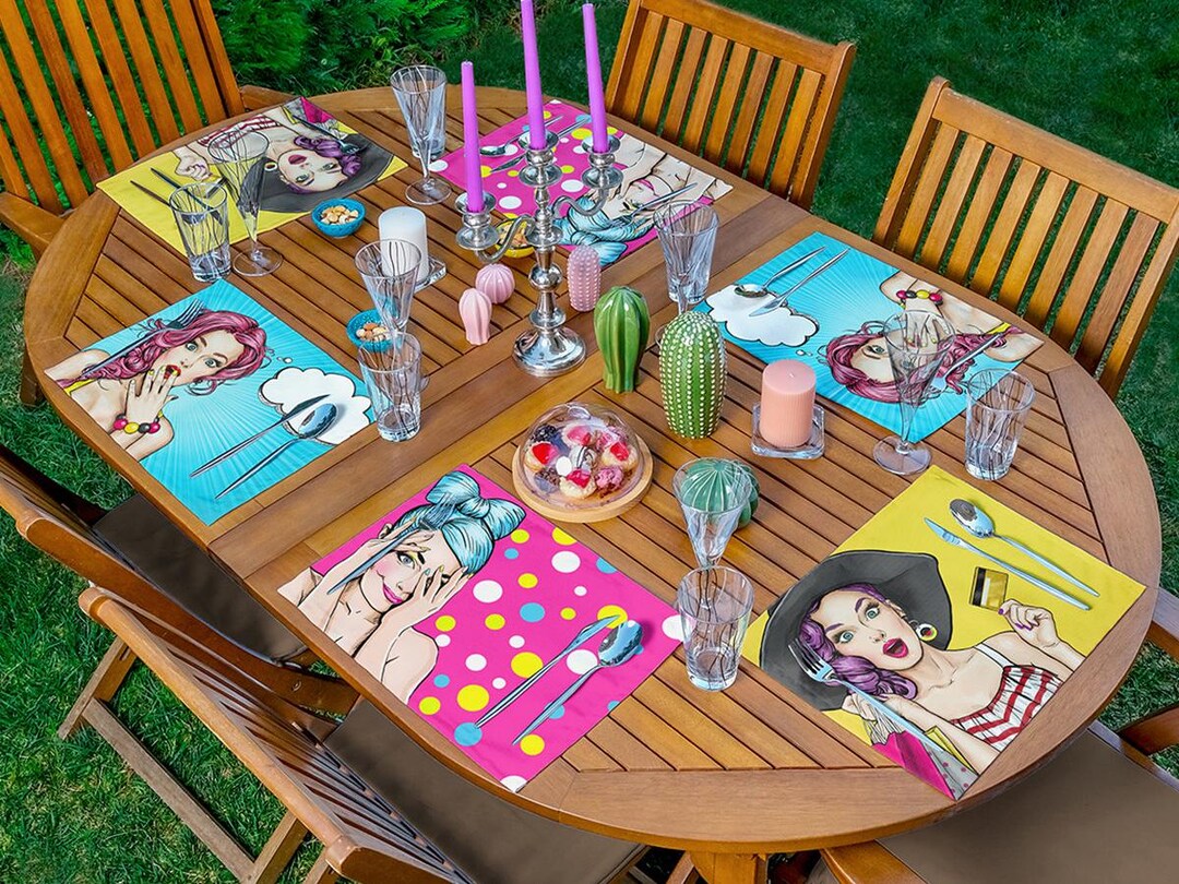 Pop Art Woman Placemat, Comic Book Table Decor - Vibrant Pop Art Design ...