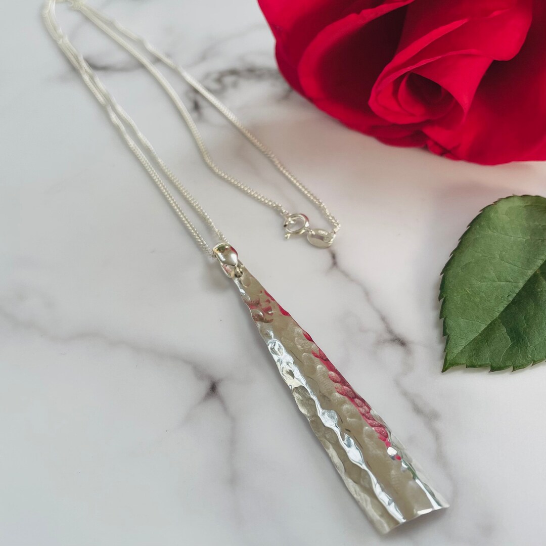 Slim Stunning Long Drop Silver Pendant, Sterling Silver Long Necklace ...