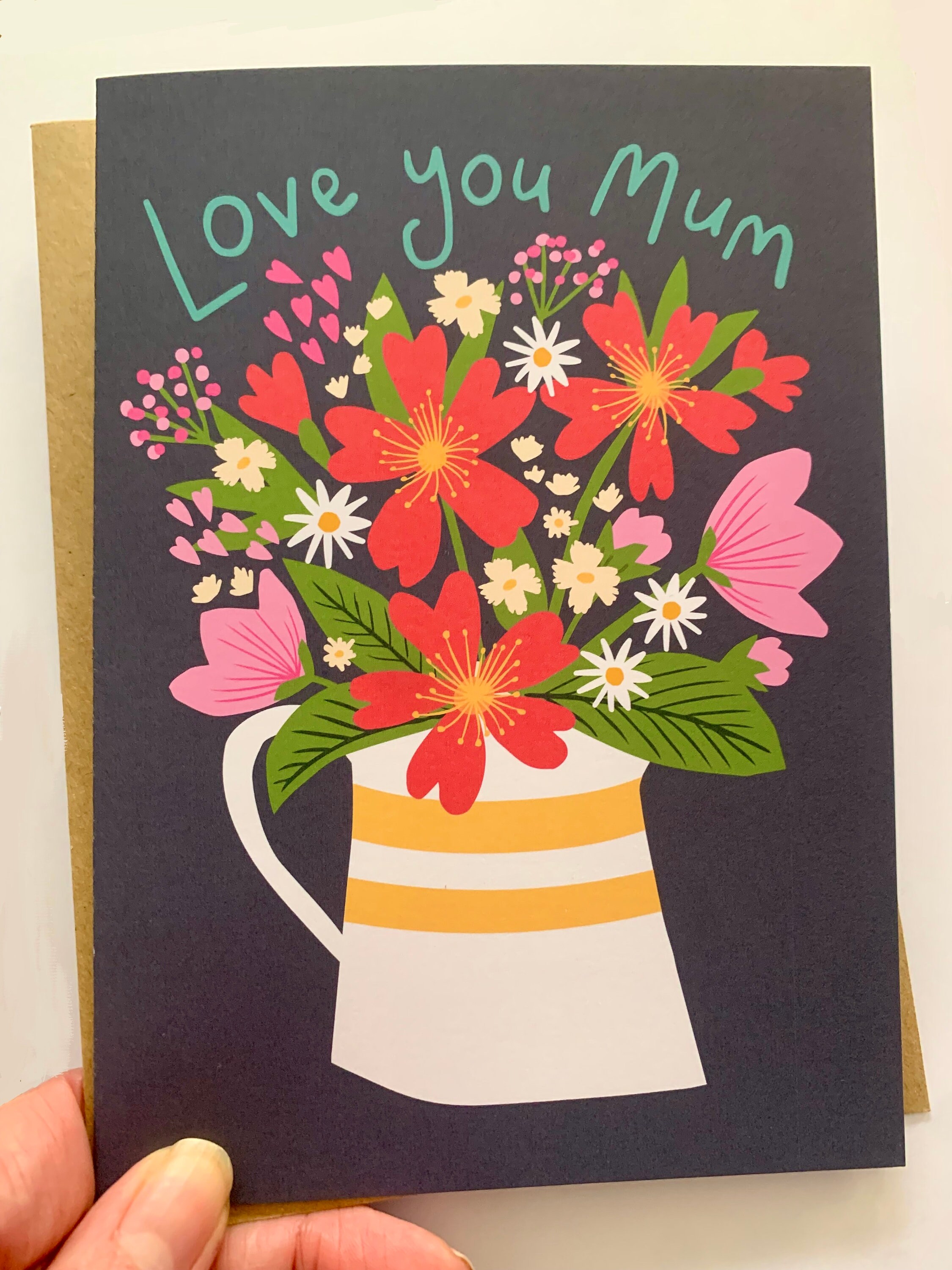 Love You Mum Flower Bouquet Card Mothers Day Card - Etsy
