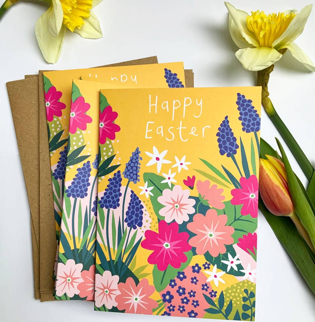 Easter Card Pack 6 Floral Cards Printed on Recycled Card - Etsy