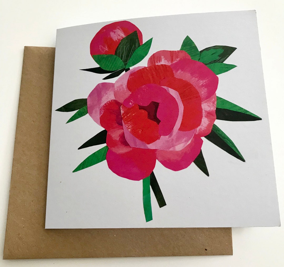 Peony Floral Greetings Card: Recycled Card With Craft Envelope - Etsy