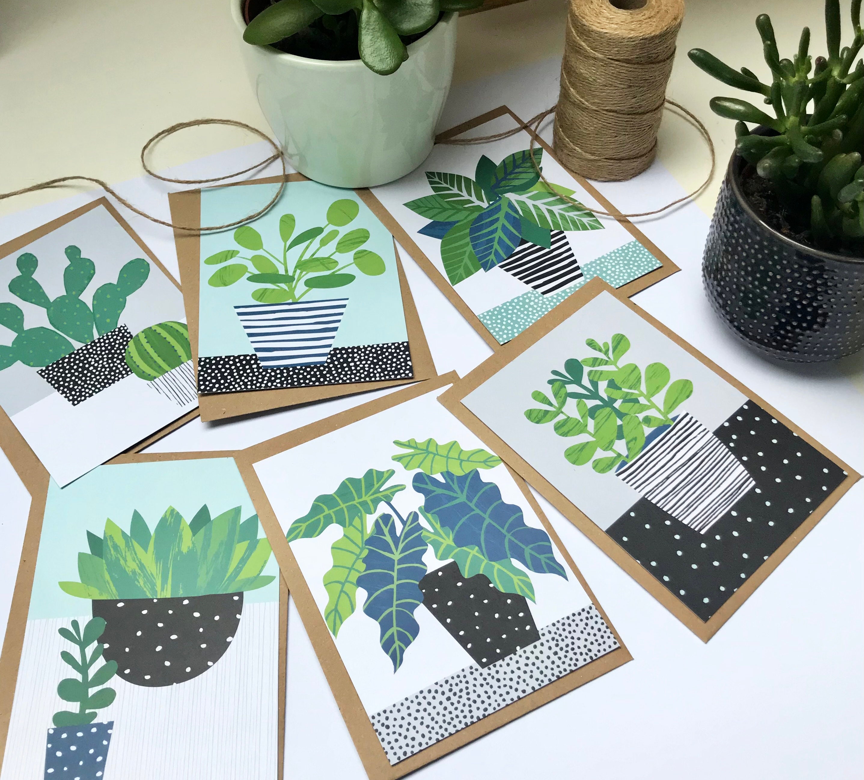Houseplants postcard set 6 A6 postcards with envelopes Plant lover ...