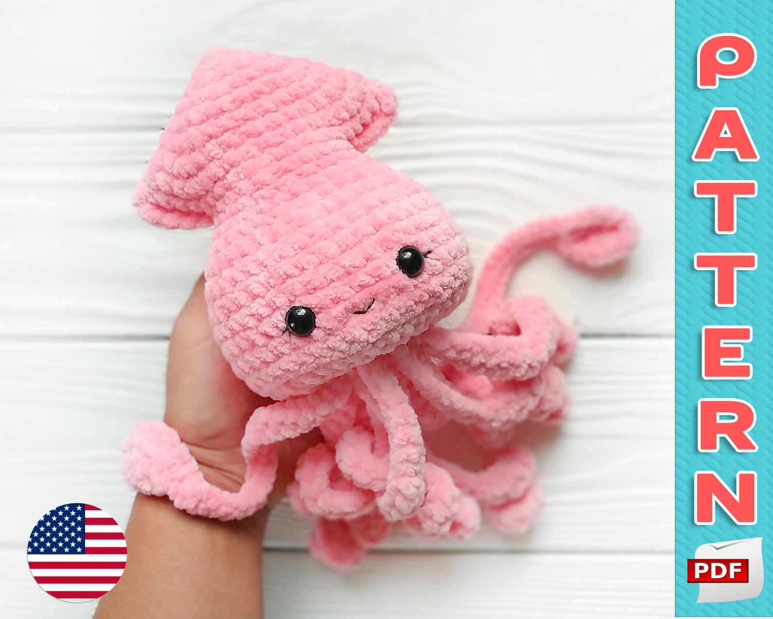 Squid Crochet PATTERN Plush Amigurumi Kawaii Stuffed See | Etsy