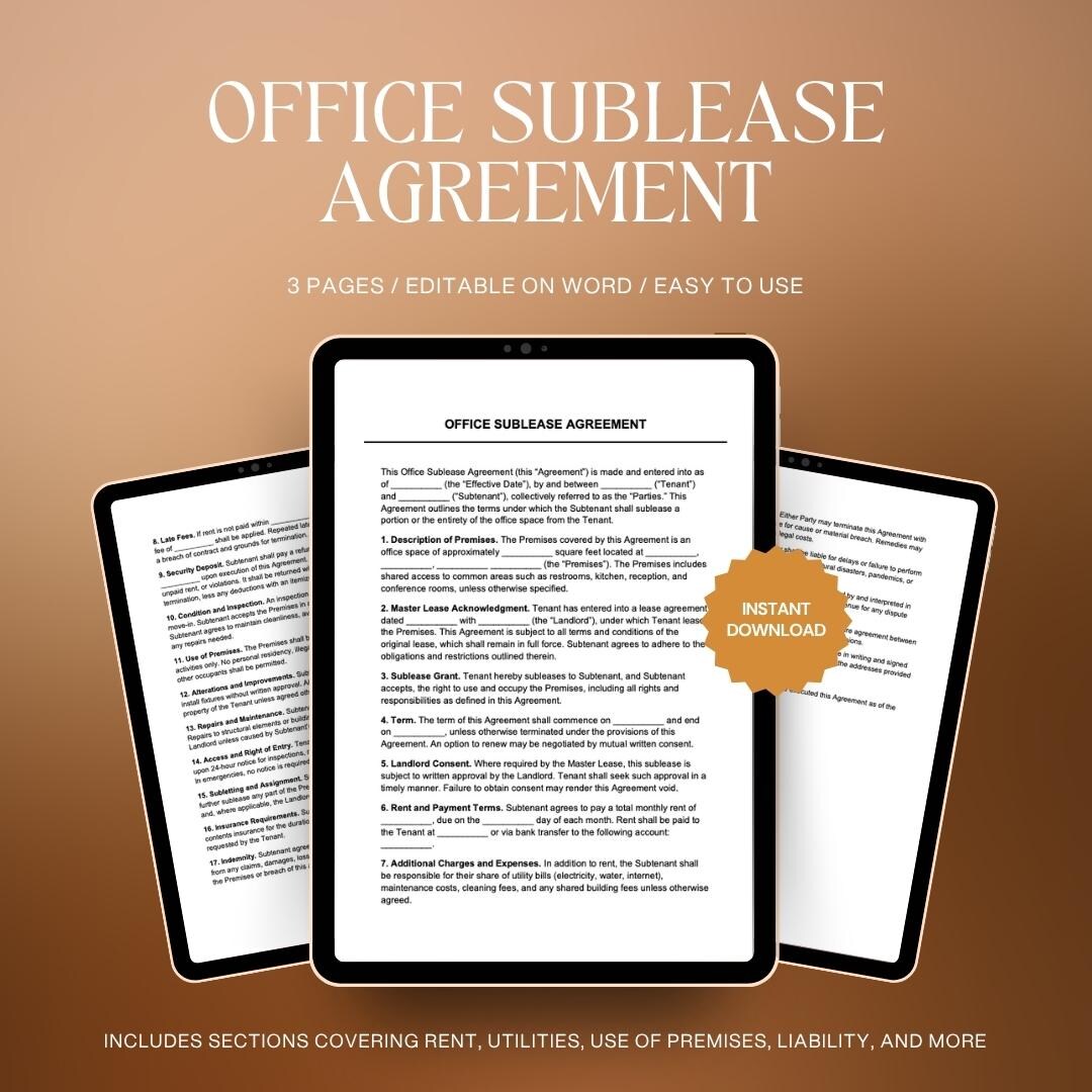 Office Sublease Agreement Template: Editable Commercial Rental Contract ...