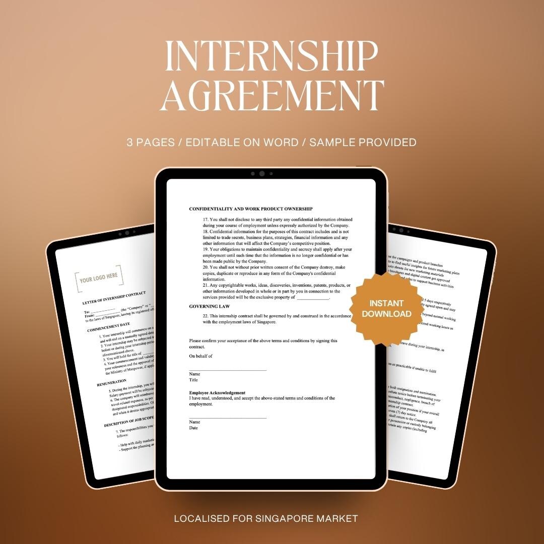 Internship Agreement Template Editable | Singapore MOM Compliant ...