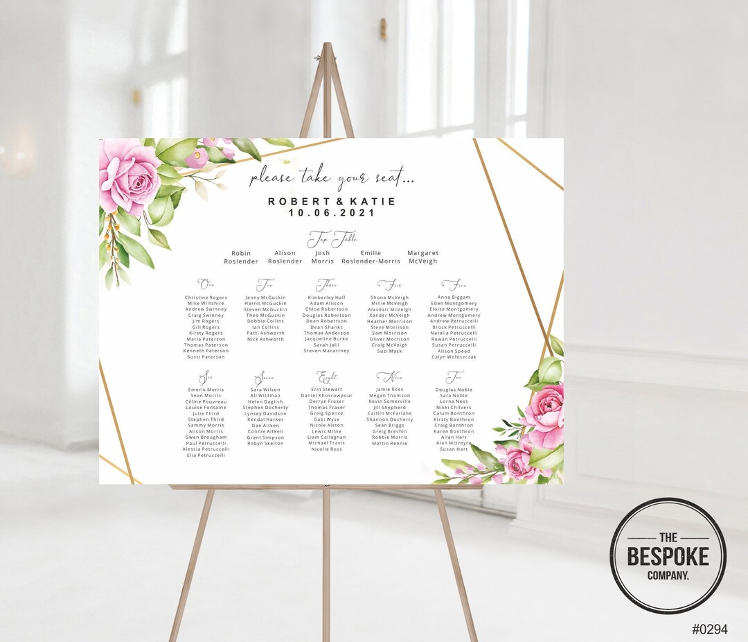 Pink Floral Wedding Table Plan, Table Plan, Seating Plan. Pink Wedding ...