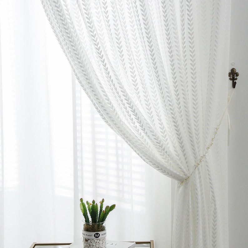 Elegant White Leaf Pattern Sheer Curtains Lightweight - Etsy