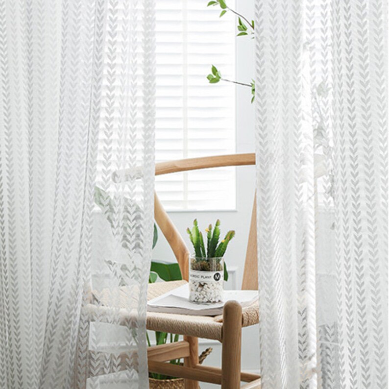 Elegant White Leaf Pattern Sheer Curtains Lightweight - Etsy