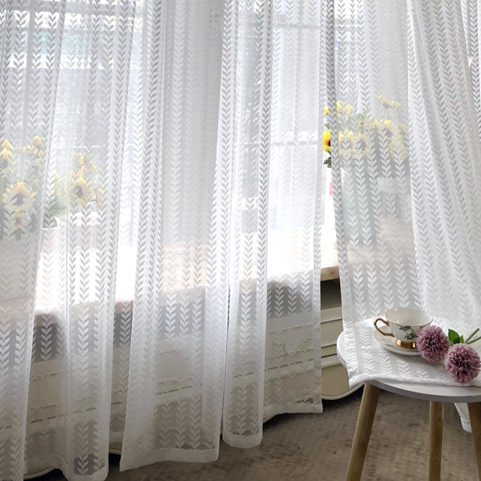 Elegant White Leaf Pattern Sheer Curtains Lightweight - Etsy