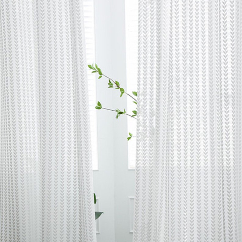 Elegant White Leaf Pattern Sheer Curtains Lightweight - Etsy