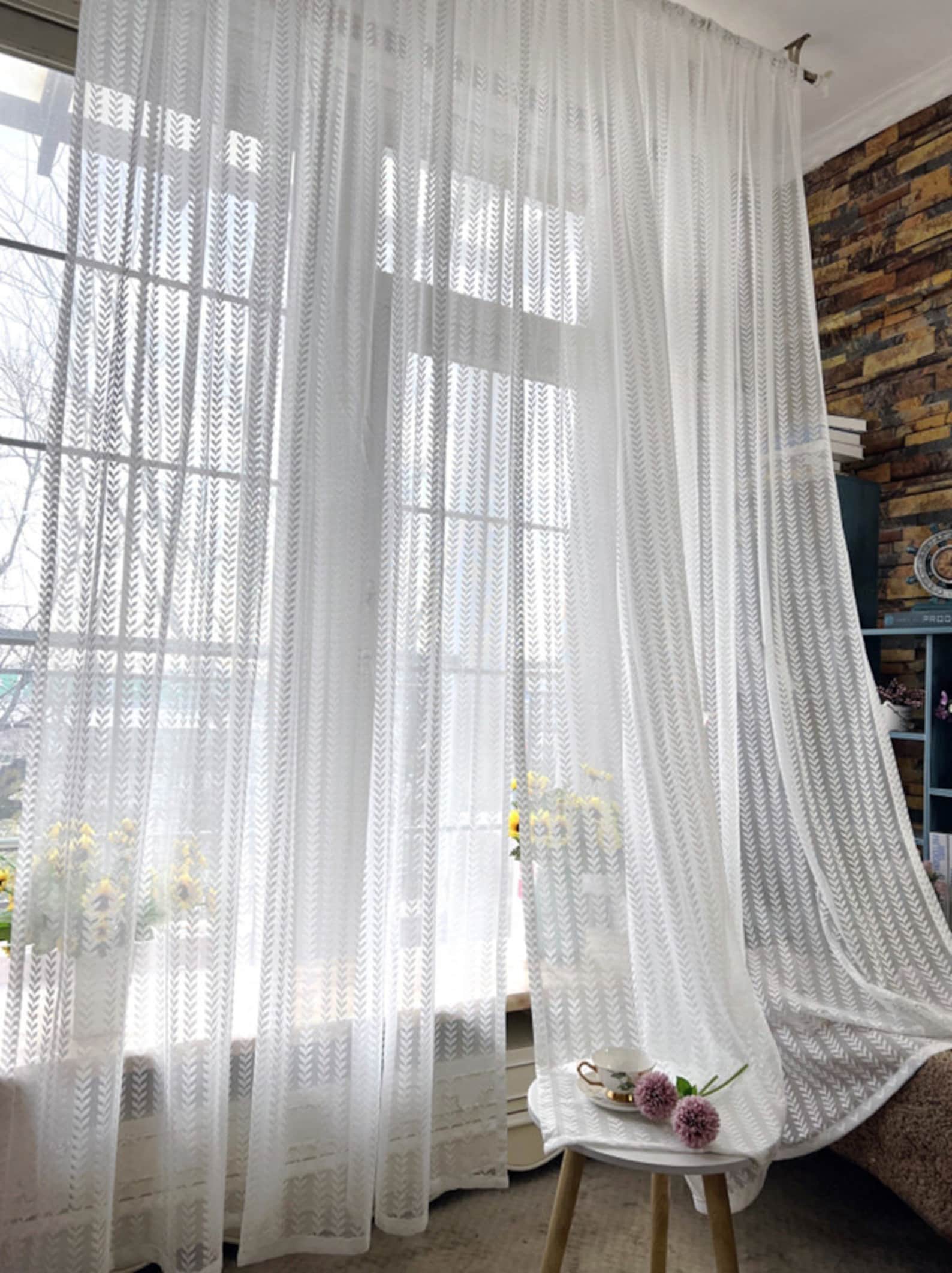 Elegant White Leaf Pattern Sheer Curtains Lightweight - Etsy