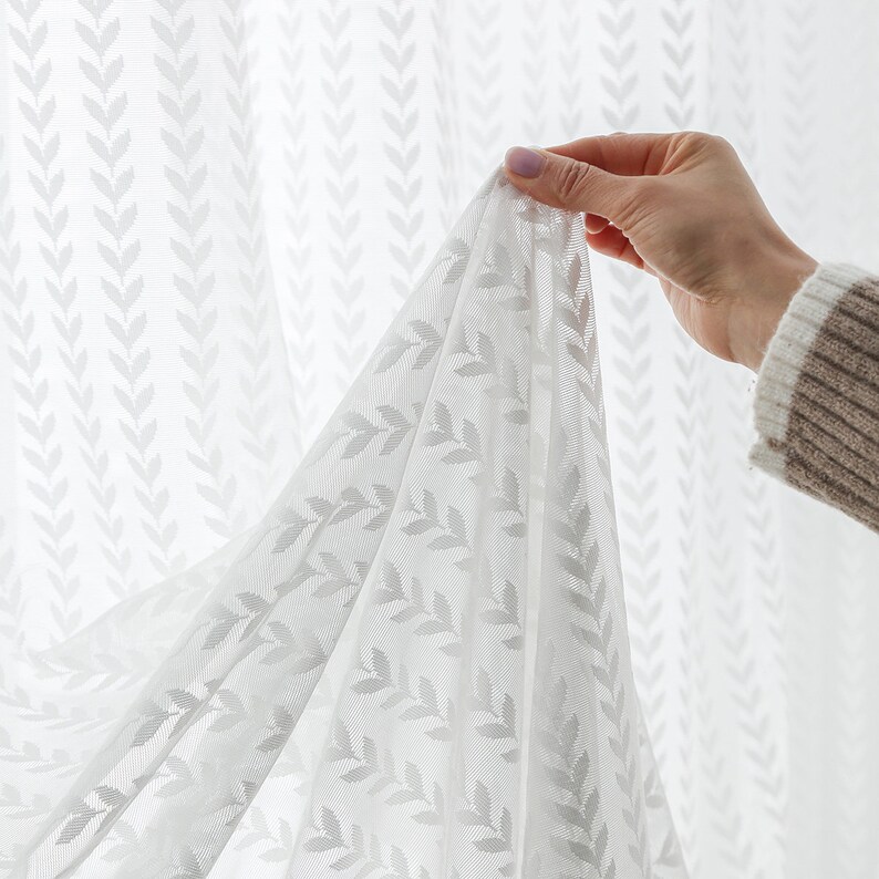 Elegant White Leaf Pattern Sheer Curtains Lightweight - Etsy