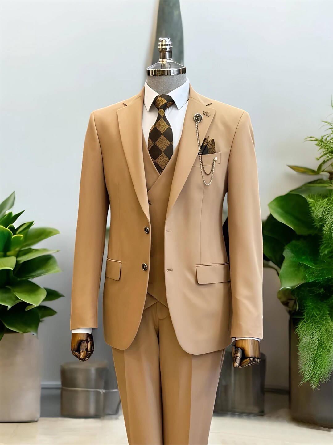 Camel Brown Slim-fit 3 Piece Suit: Italian Cut Wedding Groom Suit - Etsy