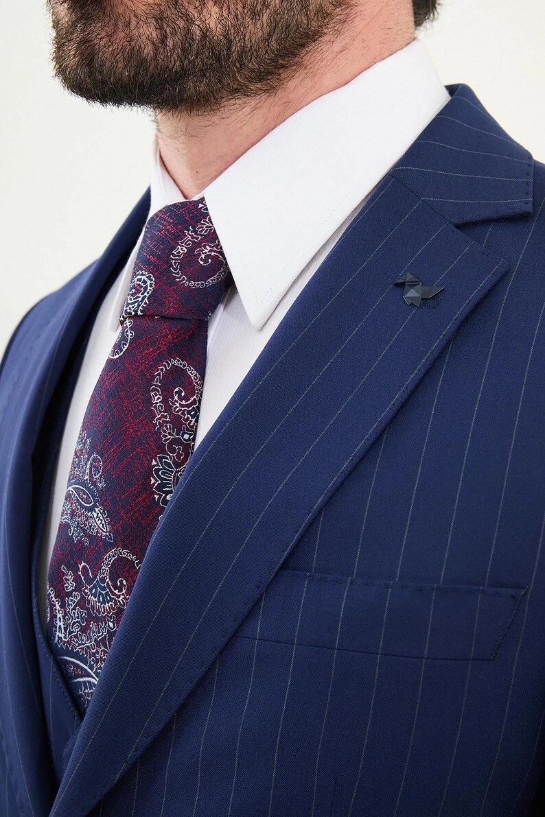 Navy Blue Pinstripe Suit: Slim Fit Wool Blend - Italian Cut - Etsy