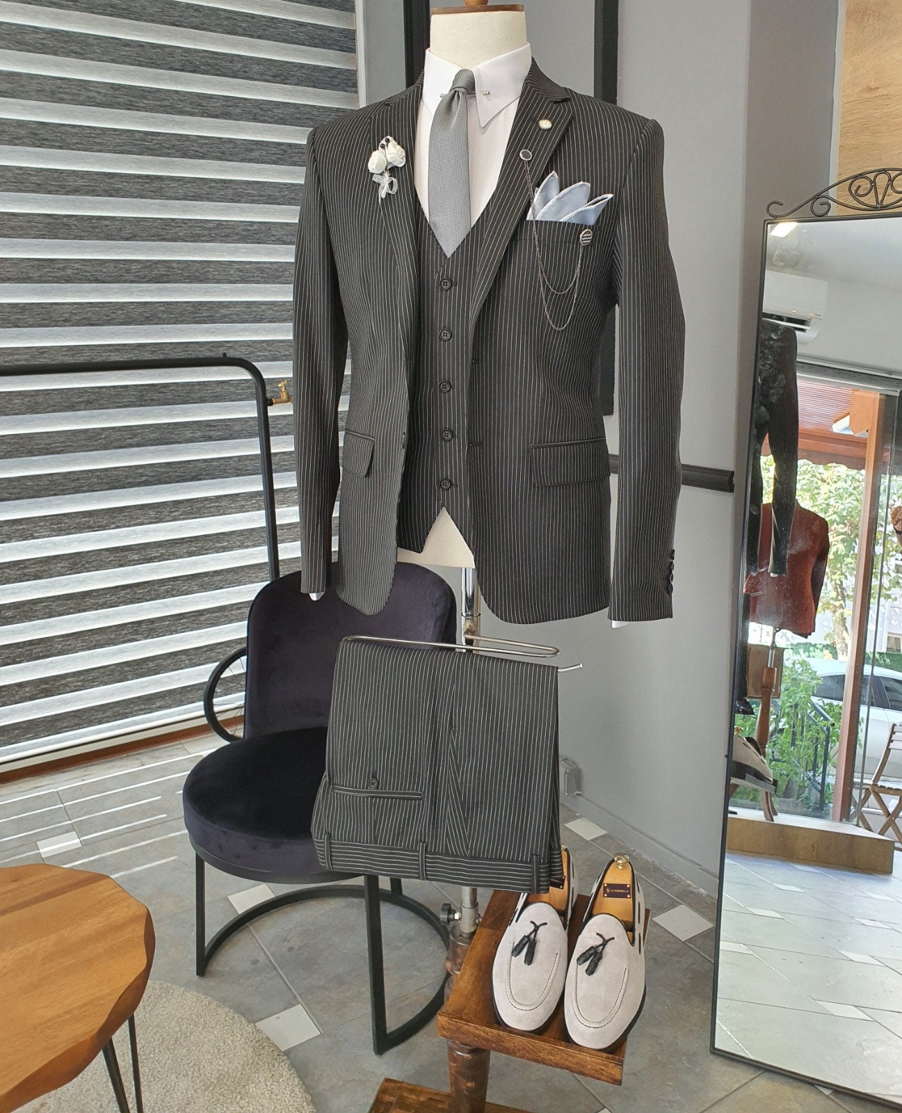 Men Suits Black 3 Piece Slim Fit Two Button Wedding Groom - Etsy