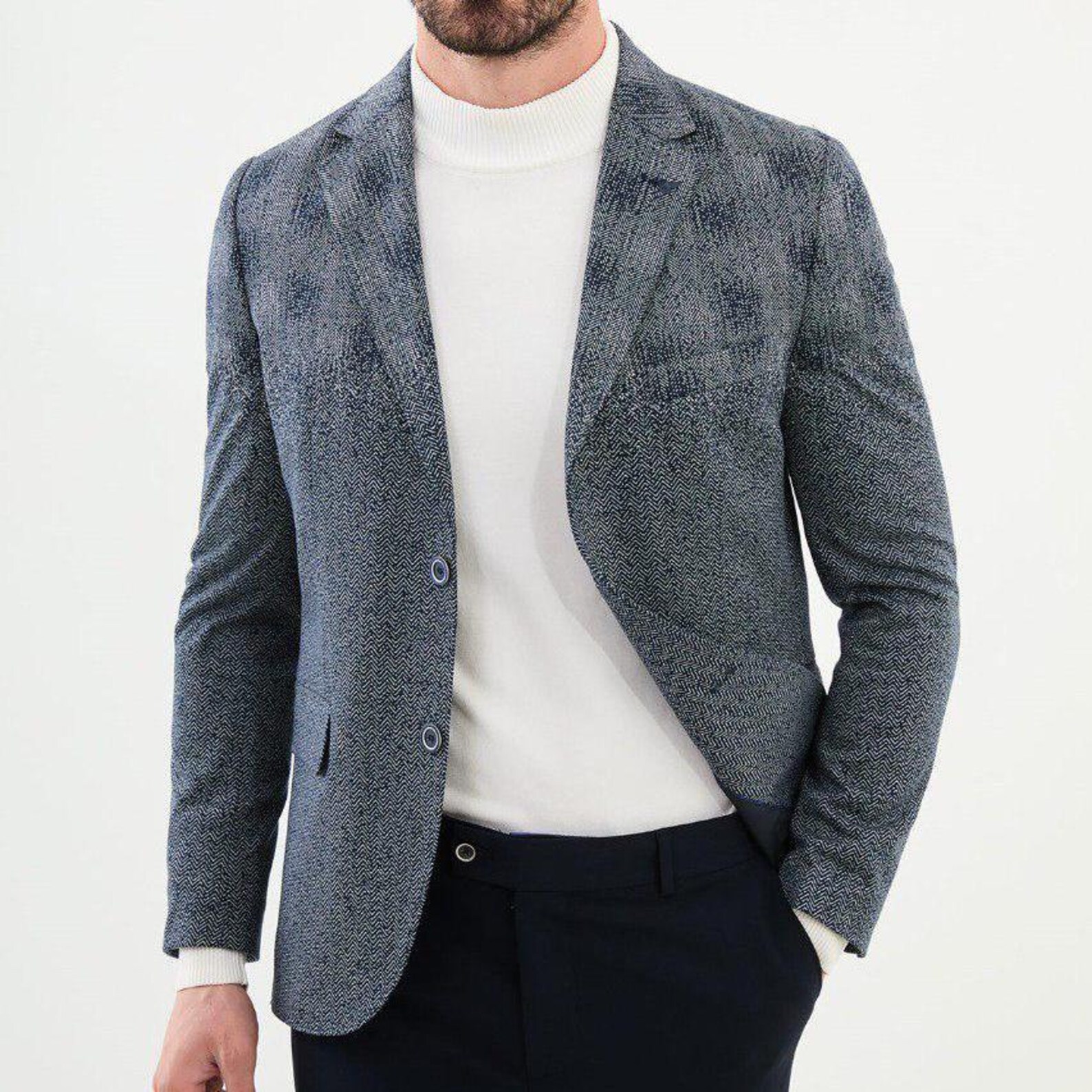 Navy Blue Tailored Checked Blazer Jacket - Etsy