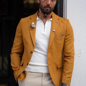 Men Tuxedo Jacket Mustard Slim Fit Two Button Dinner Jacket Elegant ...