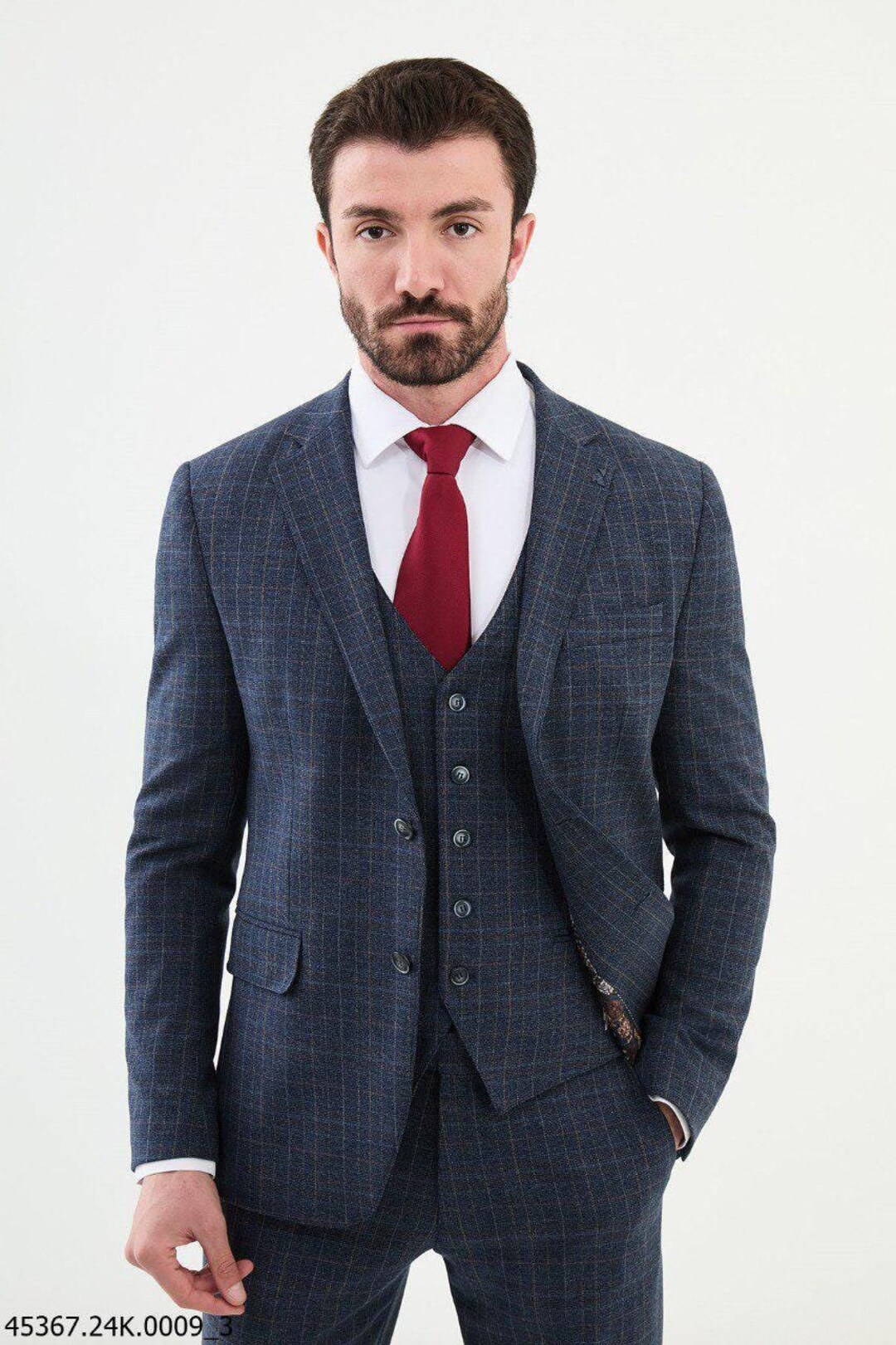 Navy Blue Tattersall Wool Suit: Men's 3 Piece Slim Fit - Etsy