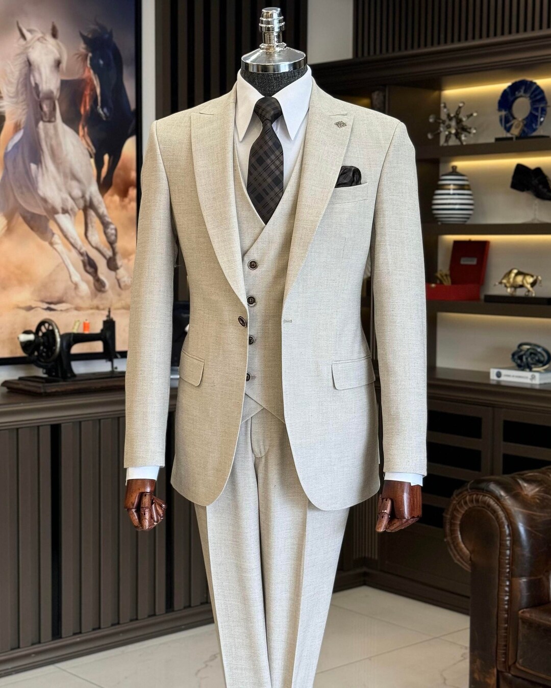 GENT WITH Slim Fit 3 Piece Camel Brown One Button Suit Men Party Suit ...