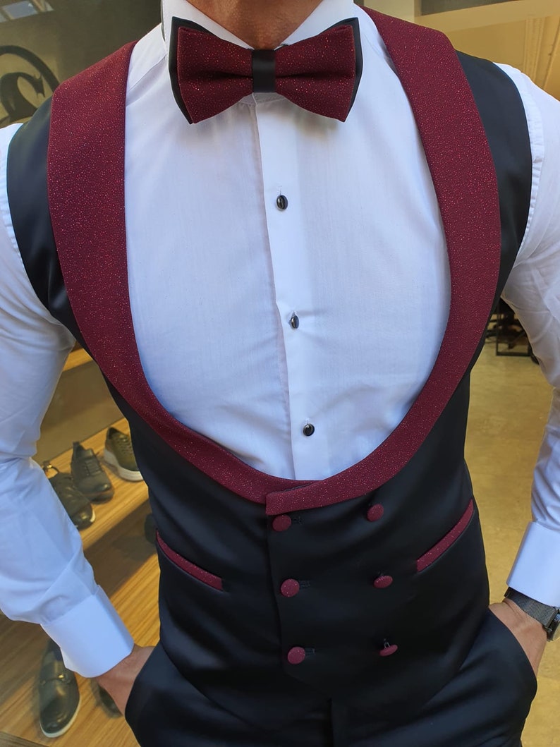 Men Suits Black 3 Piece Slim Fit One Button Wedding Groom Etsy