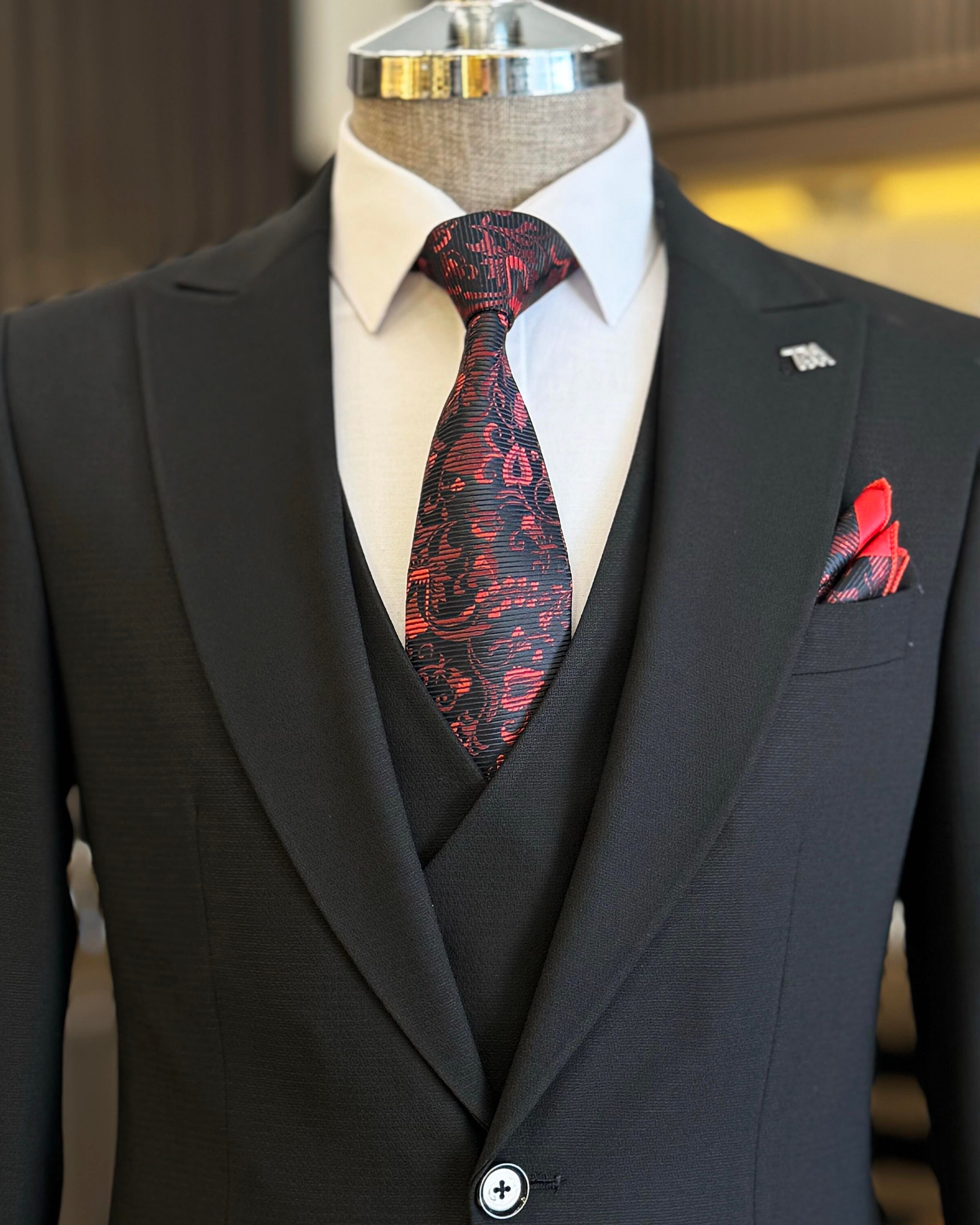 Men Slim Fit 3 Piece Black Suit Black Party Suit Men Suit Vest Pants ...