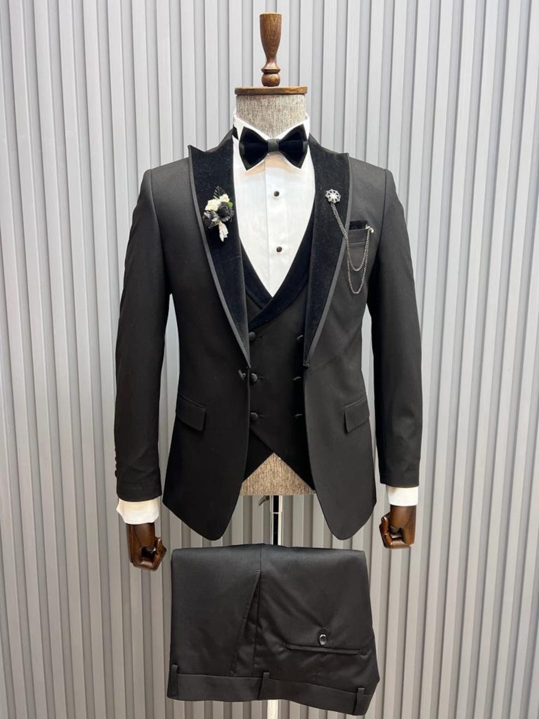 Herren Schwarz Slim Fit Frack: 3-teiliger Hochzeitsanzug - Etsy Österreich