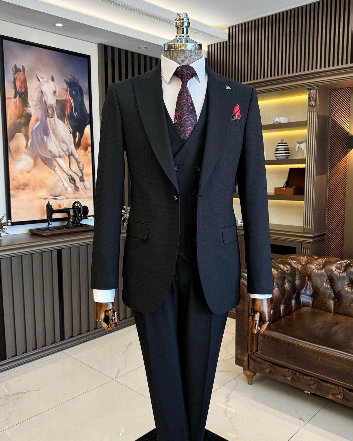 Men Slim Fit 3 Piece Black Suit Black Party Suit Men Suit Vest Pants ...