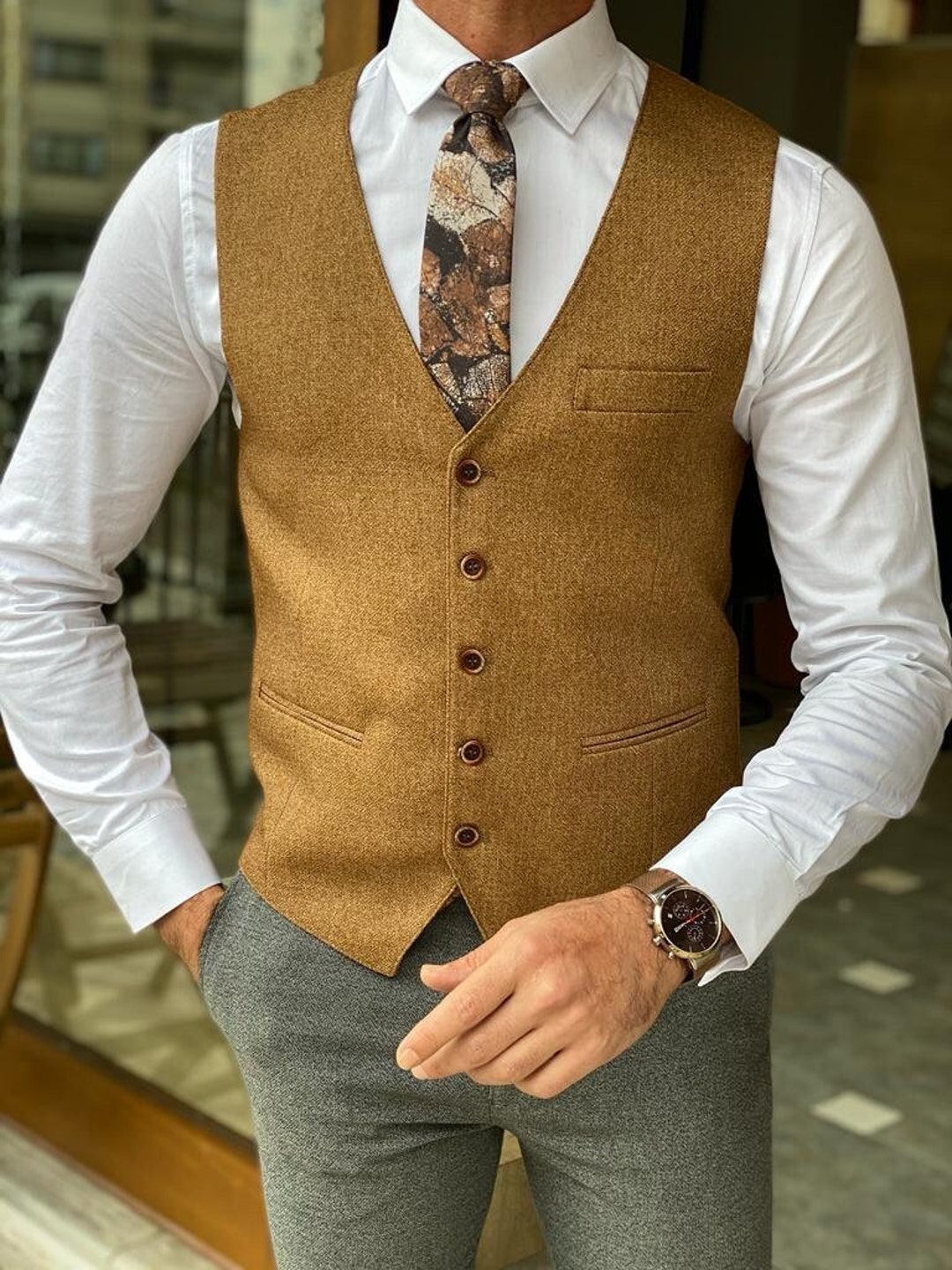 Mens Vest Camel Waistcoat Formal Waist Coat for Men - Etsy