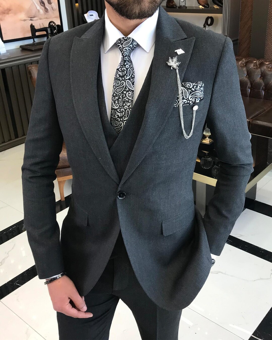 Gray Slim-fit Italian Cut Suit Mens Suit Gray 3 Piece - Etsy