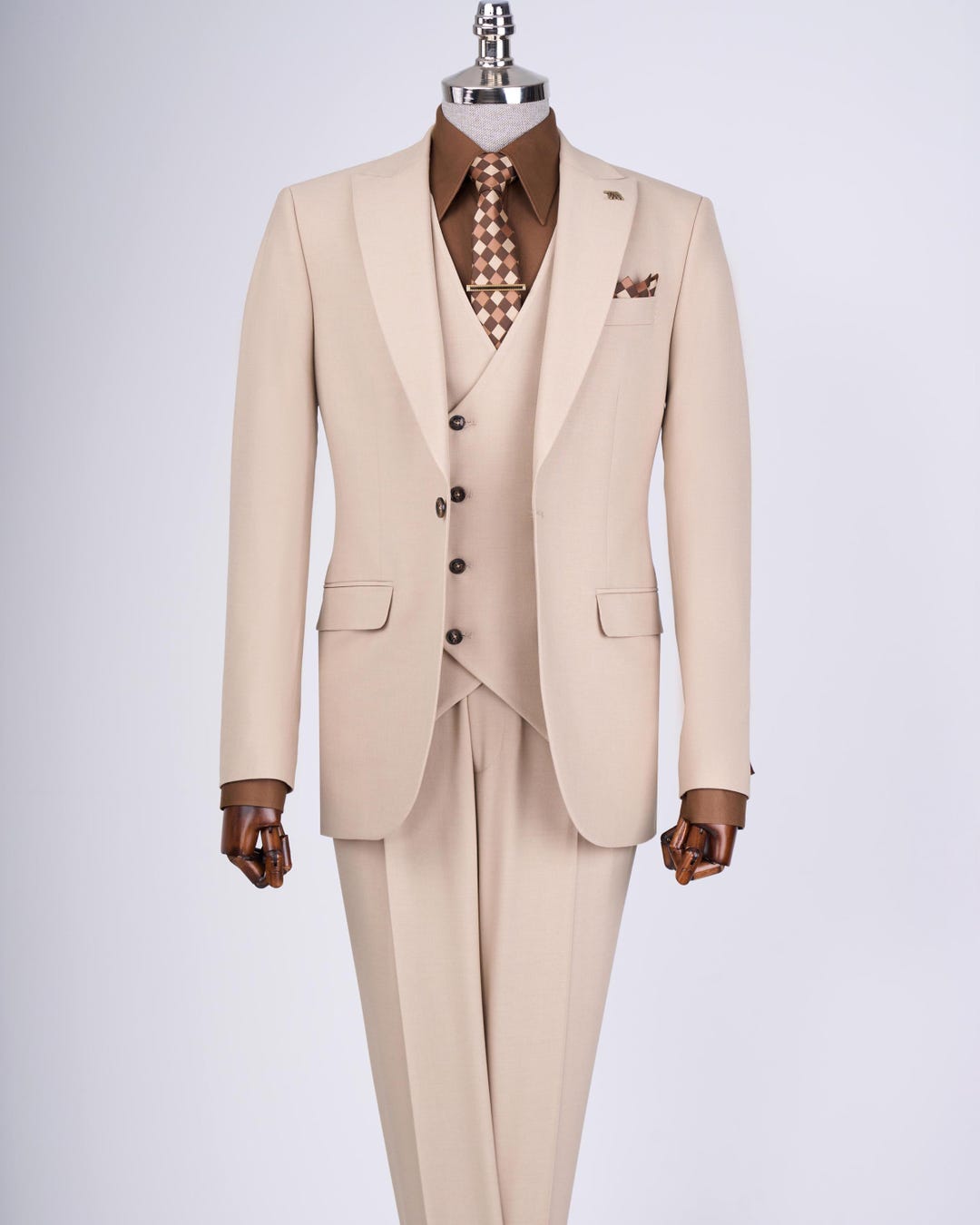 Camel Brown Slim-fit Suit: Italian Cut, Peak Lapel - 3 Piece Wedding ...