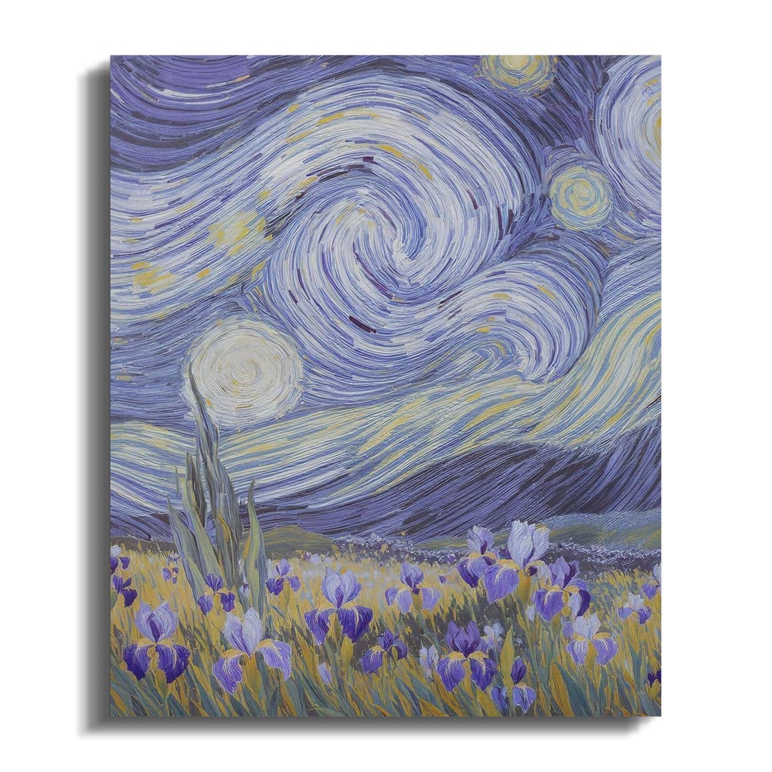 Van Gogh Canvas, Starry Night Style Art, Iris Flower Field Painting ...