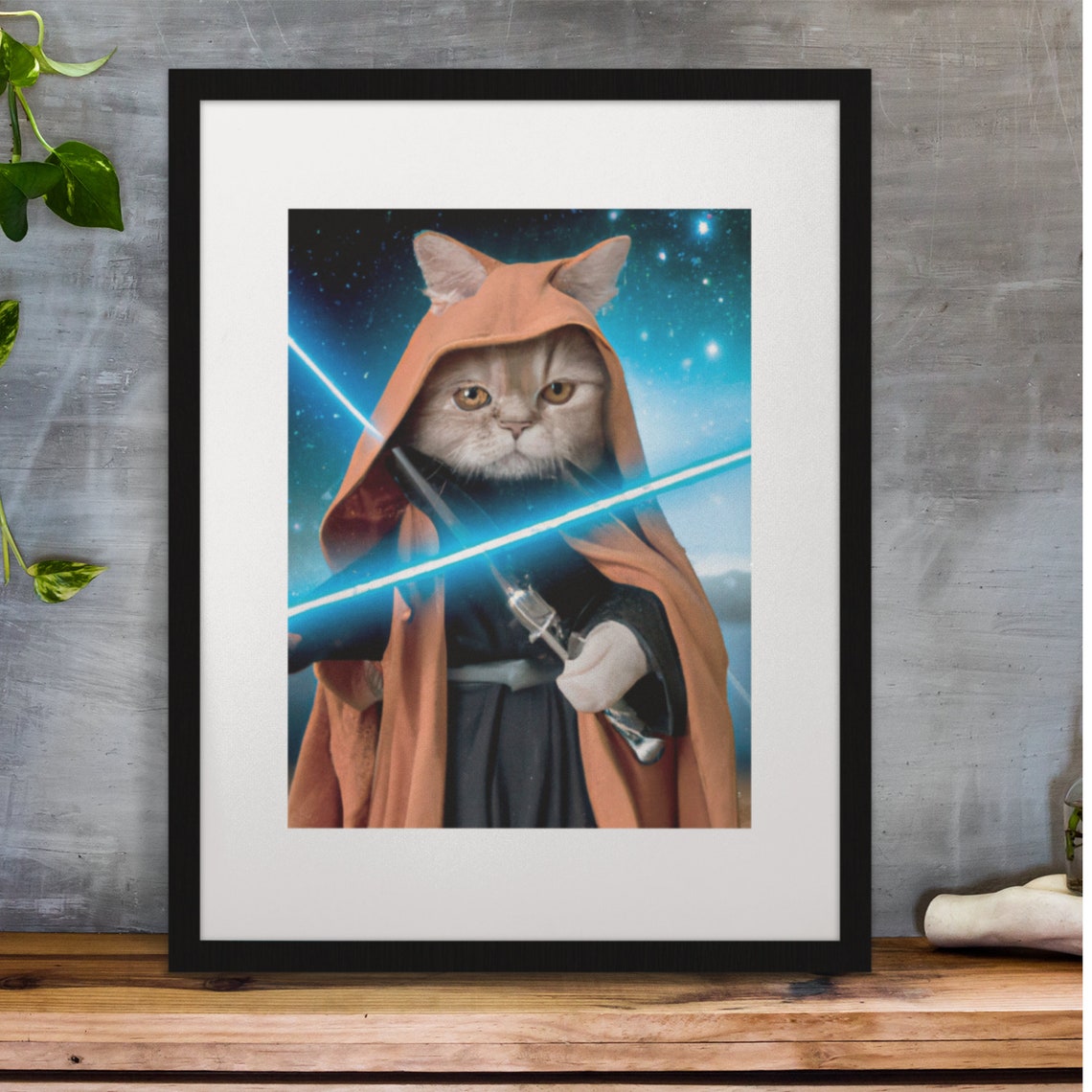 Pet Portrait Jedi, Baby Yoda Cat Art Funny Pet Lover Gift, Star Wars ...