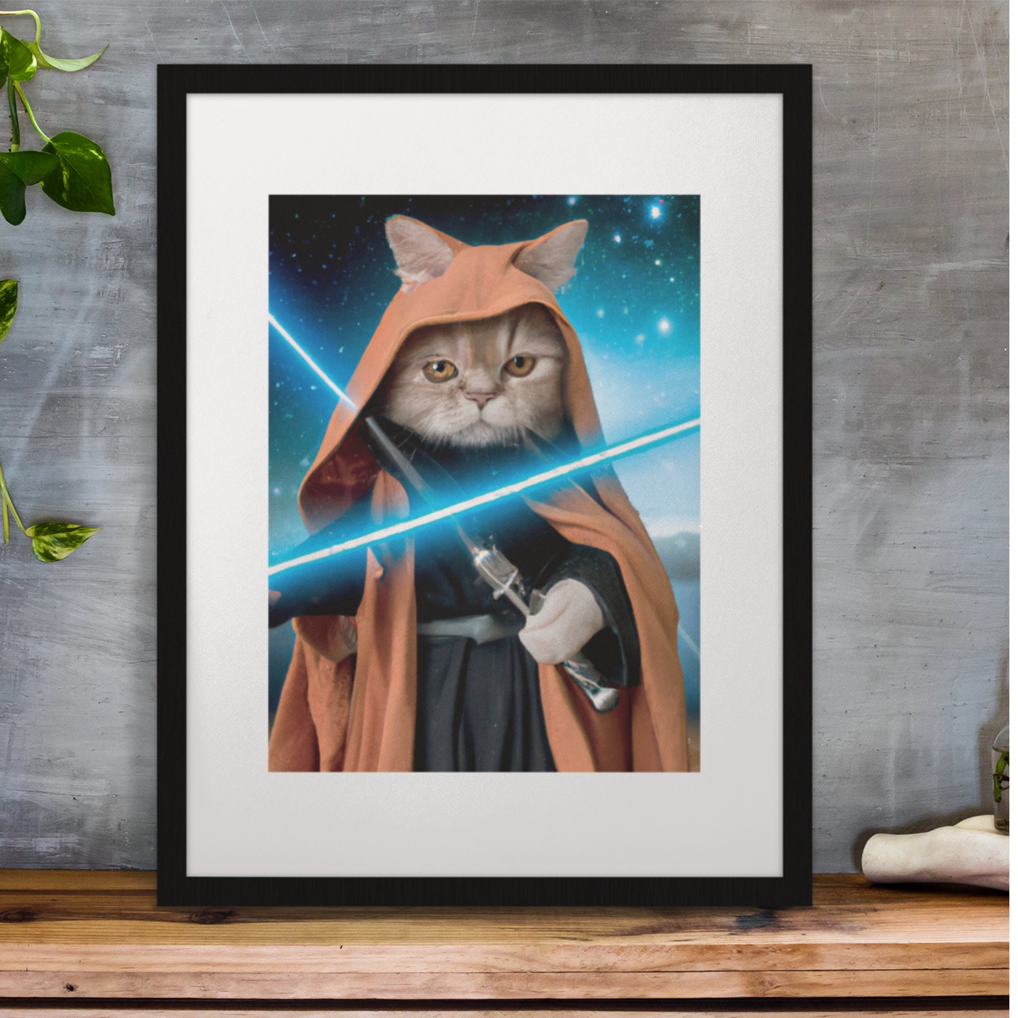 Pet Portrait Jedi, Baby Yoda Cat Art Funny Pet Lover Gift, Star Wars ...