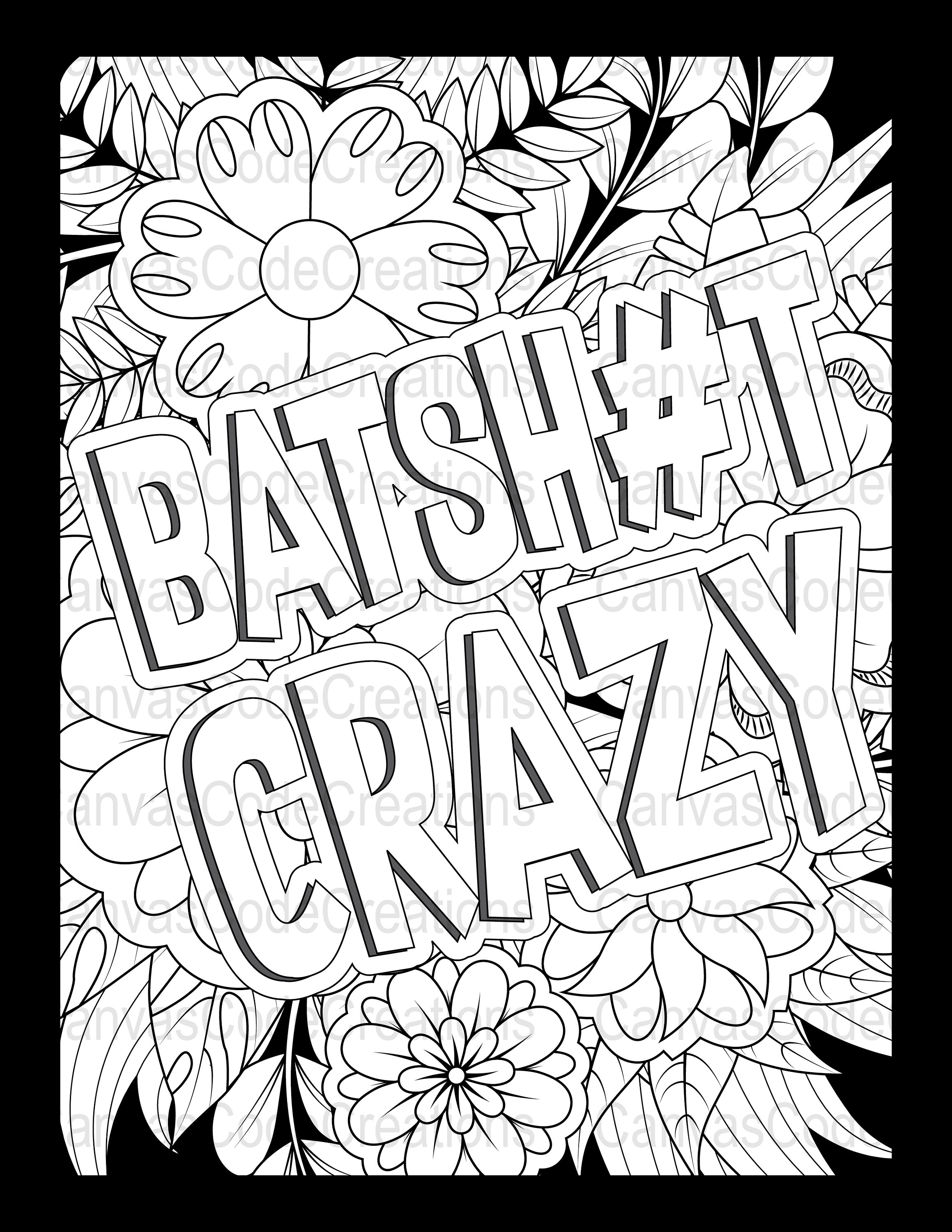 Adult Funny Coloring Page, Digital Download, Batsht Crazy Stress Relief ...